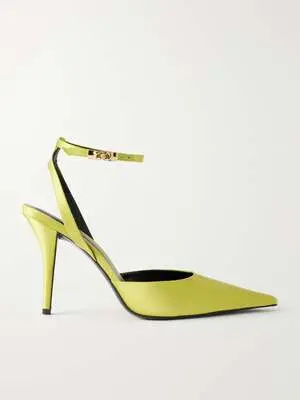 Balmain Embellished Satin Pumps With Ankle Strap