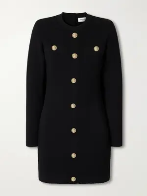 Balmain Knitted Button-detailed Mini Dress - Black