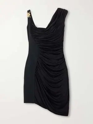 Versace Medusa-embellished Gathered Satin-crepe Mini Dress
