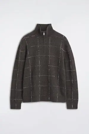Cos Checked Wool-cotton Zip-up Sweater
