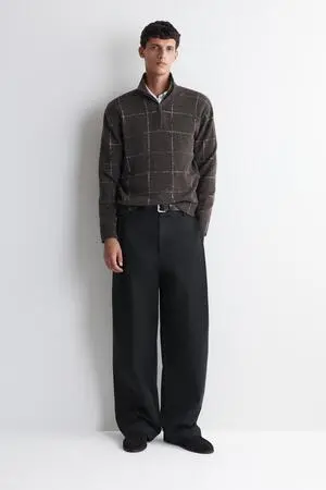 Cos Checked Wool-cotton Zip-up Sweater