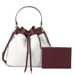 MKF COLLECTION - J'OMOR Saryn Faux Fur Bucket Bag & Set Merlot - Red