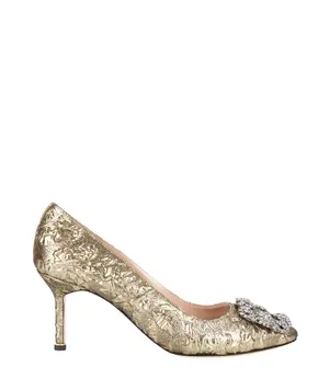 EMILIA WICKSTEAD Hangisi Pumps In Double Warp Floral Brocade With Crystal Buckle - Gold