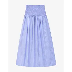 RO&ZO Striped Shirred-waist Cotton-blend Maxi Skirt