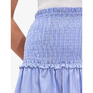 RO&ZO Striped Shirred-waist Cotton-blend Maxi Skirt