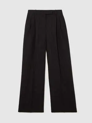 REISS Beck Wool Pinstripe Wide-leg Suit Trousers