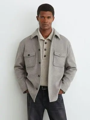REISS Liam Wool-blend Twin-pocket Overshirt - Soft Grey