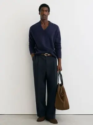 REISS Alberz Wool-cashmere V-neck Jumper - Navy