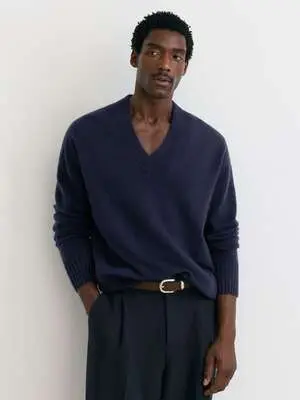 REISS Alberz Wool-cashmere V-neck Jumper - Navy