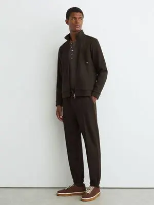 REISS Jacket Gray Herringbone Patch-pocket Zip-through Jacket - Dark Brown