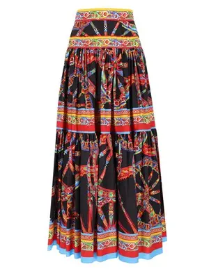 Dolce & Gabbana Printed Cotton Poplin Maxi Skirt