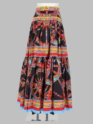 Dolce & Gabbana Printed Cotton Poplin Maxi Skirt