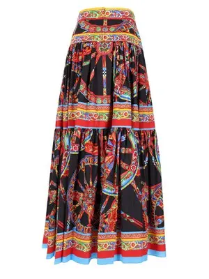 Dolce & Gabbana Printed Cotton Poplin Maxi Skirt