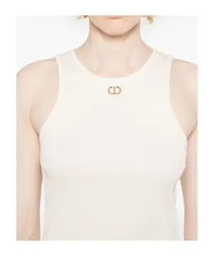 TWINSET Ribbed Tank Top With Rhinestone Logo