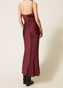 TWINSET Lace Trimmed Long Satin Dress