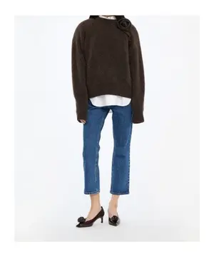 ROTATE BY BIRGER CHRISTENSEN Alpaca Blend Floral Detail Crew Neck Pullover Sweater