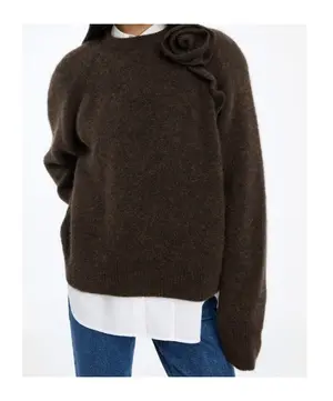 ROTATE BY BIRGER CHRISTENSEN Alpaca Blend Floral Detail Crew Neck Pullover Sweater