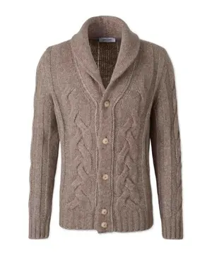 GRAN SASSO Cable Knit Shawl Collar Cardigan