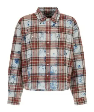 PURPLE BRAND Bleached-effect Check-pattern Shirt