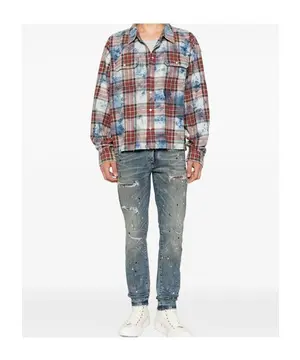 PURPLE BRAND Bleached-effect Check-pattern Shirt