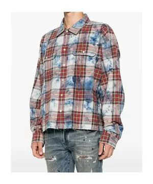 PURPLE BRAND Bleached-effect Check-pattern Shirt
