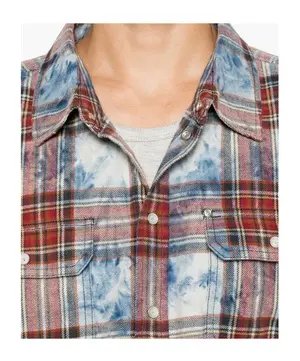 PURPLE BRAND Bleached-effect Check-pattern Shirt