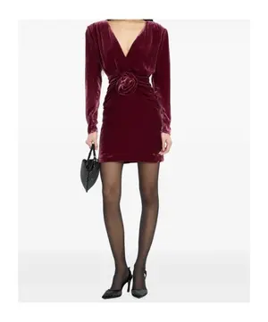 ROTATE BY BIRGER CHRISTENSEN Burgundy Silk Velvet Mini Dress