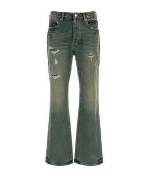 PURPLE BRAND Distressed Paisley-patch Bootcut Jeans