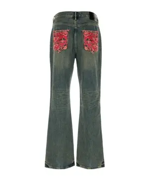 PURPLE BRAND Distressed Paisley-patch Bootcut Jeans