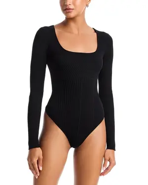 Aqua Rib Knit Long Sleeve Bodysuit