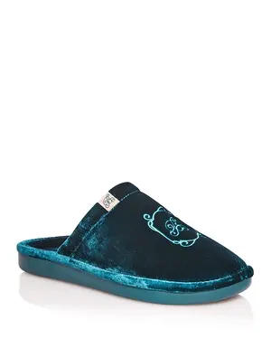 BRUNCH Embroidered Velvet Slippers - Teal