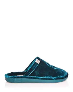 BRUNCH Embroidered Velvet Slippers - Teal