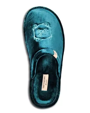 BRUNCH Embroidered Velvet Slippers - Teal