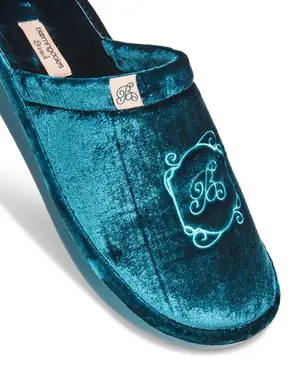 BRUNCH Embroidered Velvet Slippers - Teal