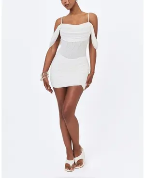 MISS CIRCLE NEW YORK Umnia Mesh Off-shoulder Drape Mini Dress