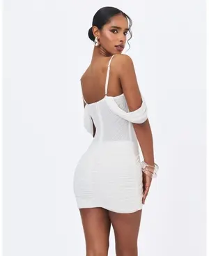 MISS CIRCLE NEW YORK Umnia Mesh Off-shoulder Drape Mini Dress