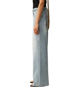 BAYEAS Mid Rise Wide Leg Denim Jeans With Rhinestone In Light