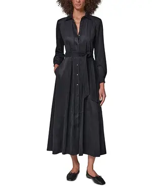 DONNA KARAN WEEKEND Faux Suede Belted Midi Shirt Dress - Black