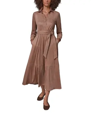 DONNA KARAN WEEKEND Faux Suede Belted Midi Shirt Dress