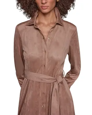 DONNA KARAN WEEKEND Faux Suede Belted Midi Shirt Dress