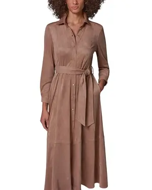 DONNA KARAN WEEKEND Faux Suede Belted Midi Shirt Dress