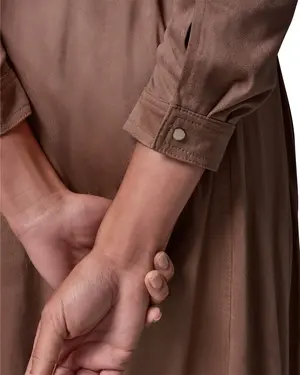 DONNA KARAN WEEKEND Faux Suede Belted Midi Shirt Dress