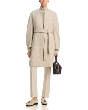Eleventy Collarless Belted Wool Blend Coat