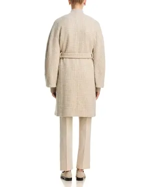 Eleventy Collarless Belted Wool Blend Coat