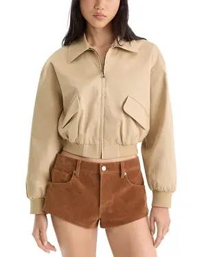 Good American The Twill Cotton Stretch Cropped Bomber Jacket
