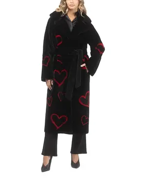 Gorski Reversible Shearling Lamb Coat With Heart Intarsia, Belt