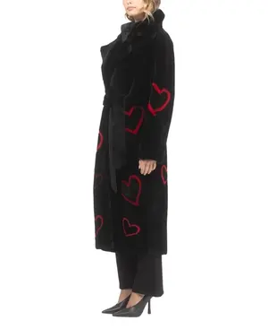Gorski Reversible Shearling Lamb Coat With Heart Intarsia, Belt