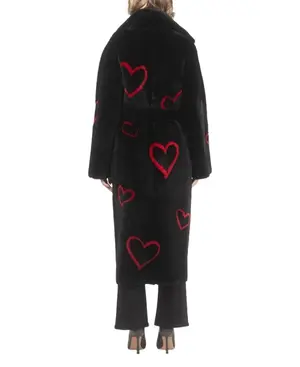 Gorski Reversible Shearling Lamb Coat With Heart Intarsia, Belt