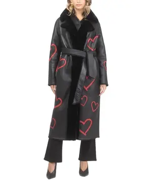 Gorski Reversible Shearling Lamb Coat With Heart Intarsia, Belt