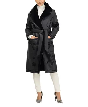Gorski Merino Shearling Lamb Short Coat With Embroidery And Belt
